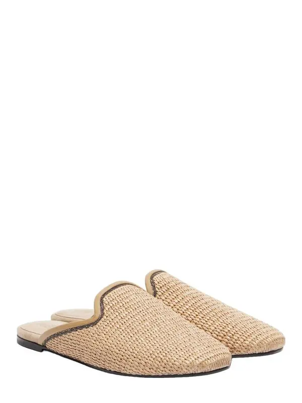 Brunello Cucinelli Monili Raffia Mules - Beige