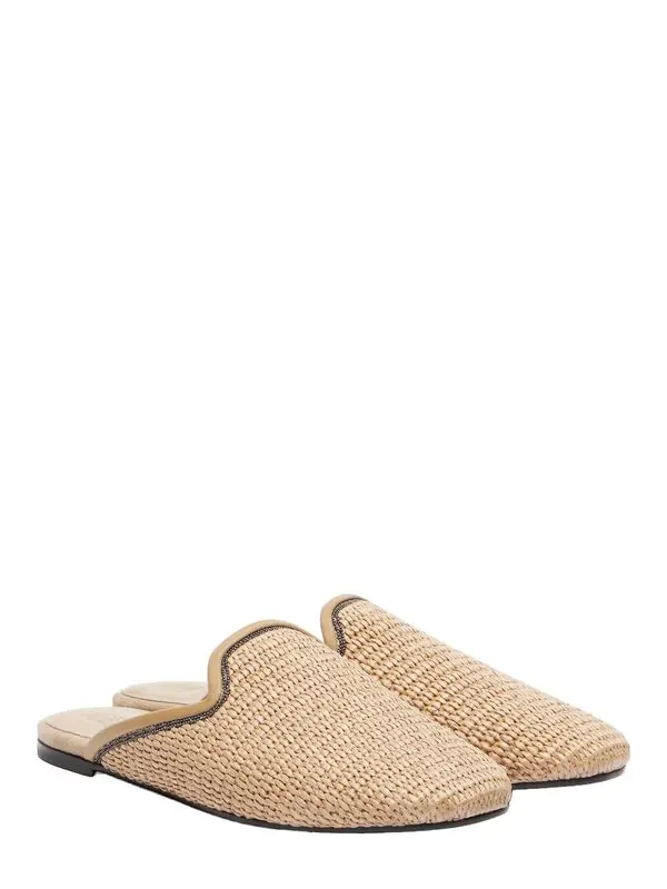 Brunello Cucinelli Monili Raffia Mules - Beige
