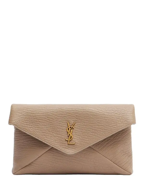 Saint Laurent Cassandre Large Leather Clutch - Beige