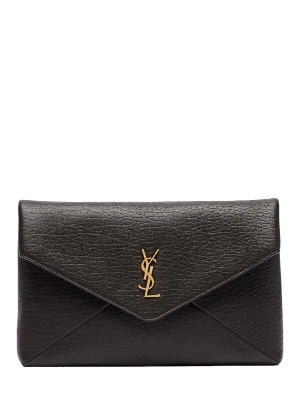 Saint Laurent Cassandre Large Leather Clutch - Brown