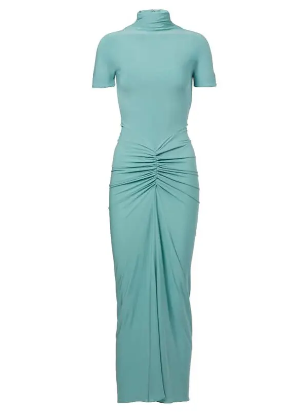 Alaïa Ruched Jersey Maxi Dress - Blue