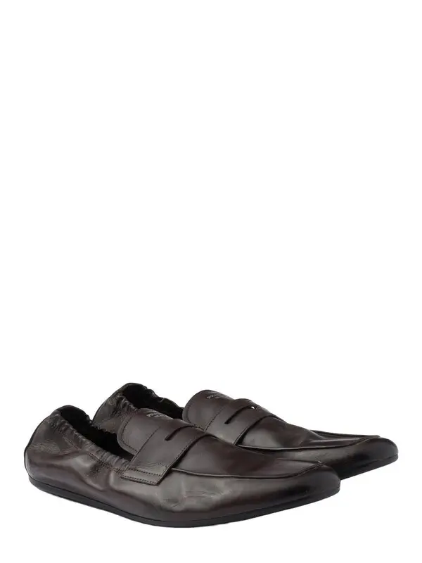 Prada Antiqued Leather Loafers - Dark Brown