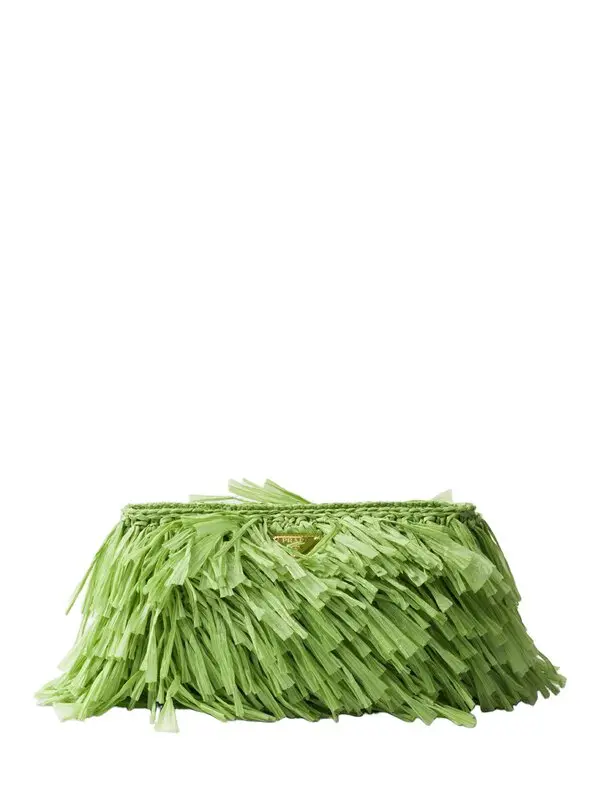 Prada Medium Fringed Crochet Clutch - Lawn Green