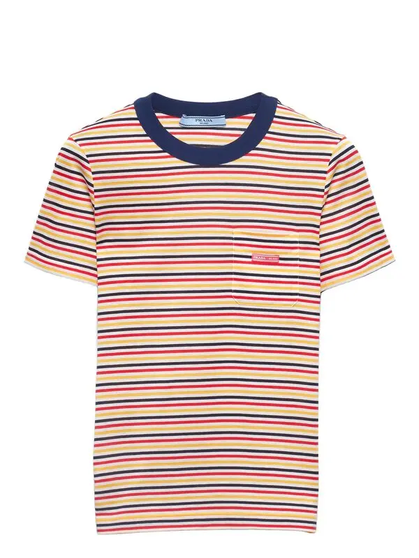 Prada Striped Lisle Cotton T-shirt - Neutral