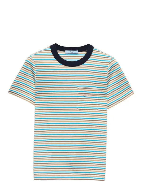 Prada Striped Lisle Cotton T-shirt - Neutral