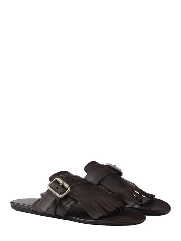 Prada Shuffle Leather Thong Sandals - Dark Brown