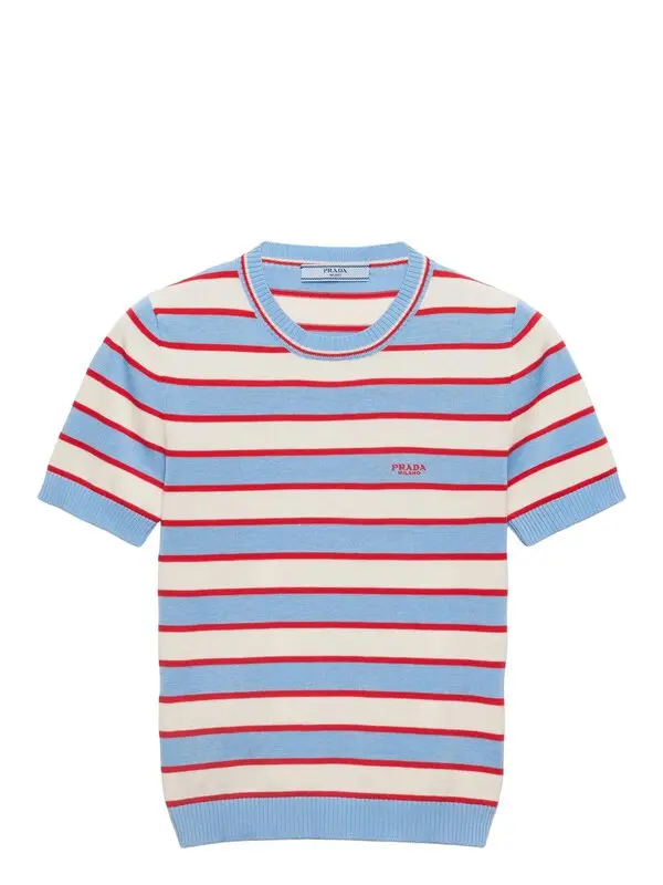 Prada Striped Cotton Sweater - Light Blue