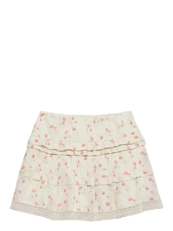 Prada Floral Print Linen Miniskirt - Neutral