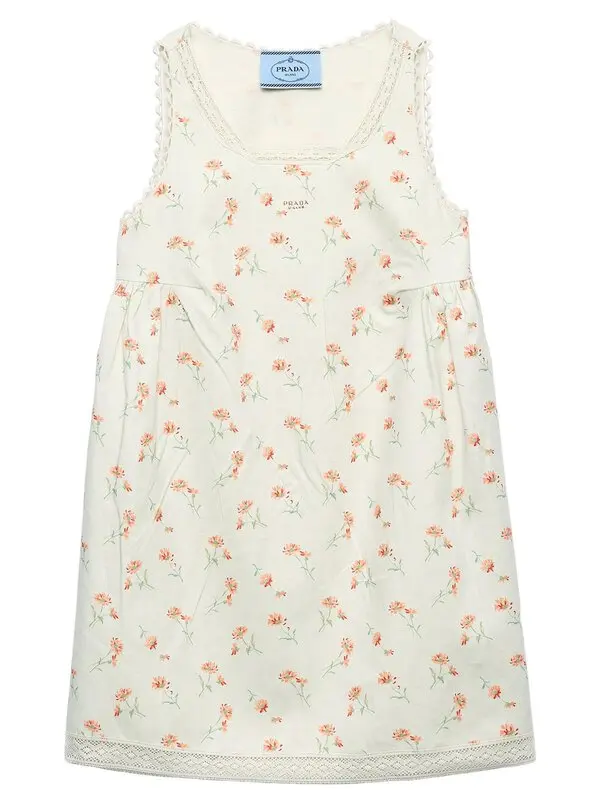 Prada Floral Print Linen Mini-dress - Neutral