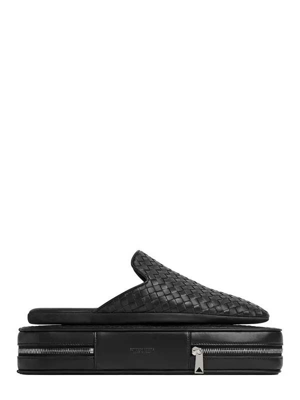 BOTTEGA  VENETA Palazzo Intrecciato Leather Slipper With Travel Case - Black