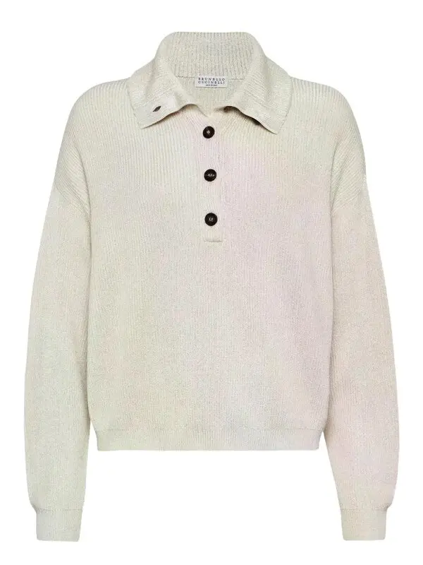Brunello Cucinelli Vanisé Knitted Polo Top - Neutrals