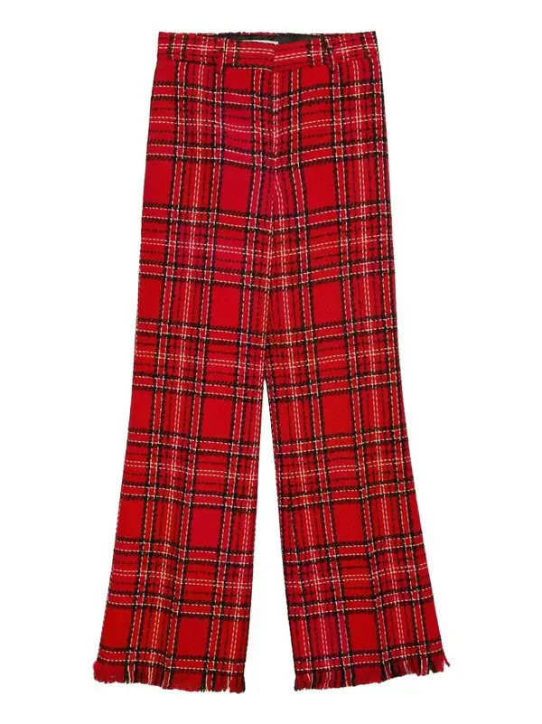 MSGM Plaid Fringed Trousers - Red