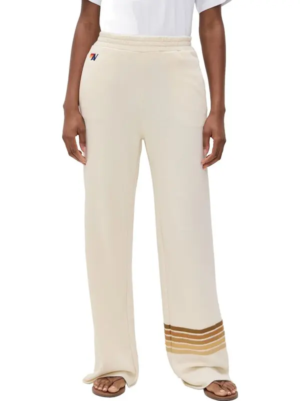 Aviator Nation Rugby Stitch Wide Leg Pocket Sweatpants - Vintage White/brown