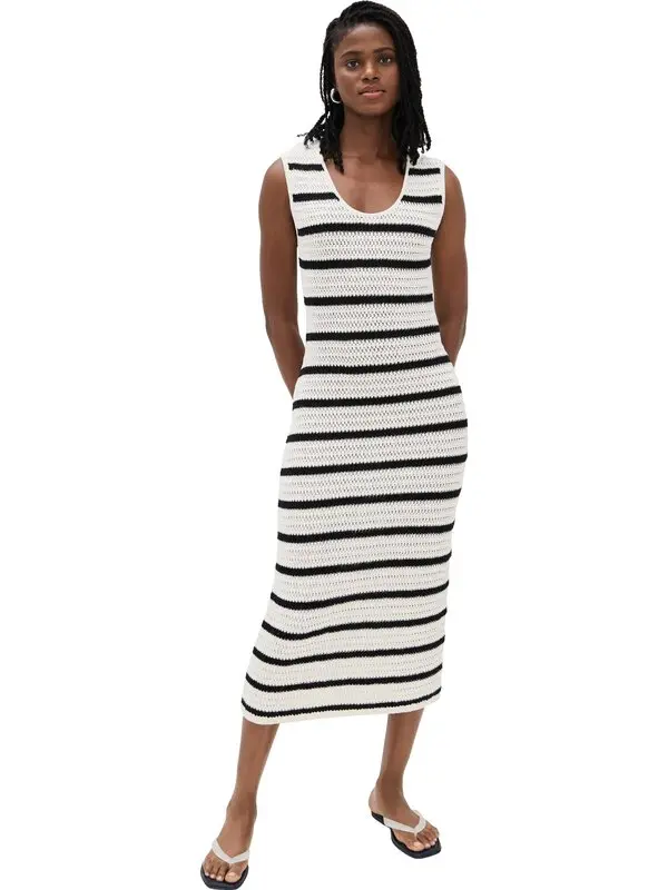 LE JEAN Linen-blend Striped Crochet Maxi Dress - French Stripe