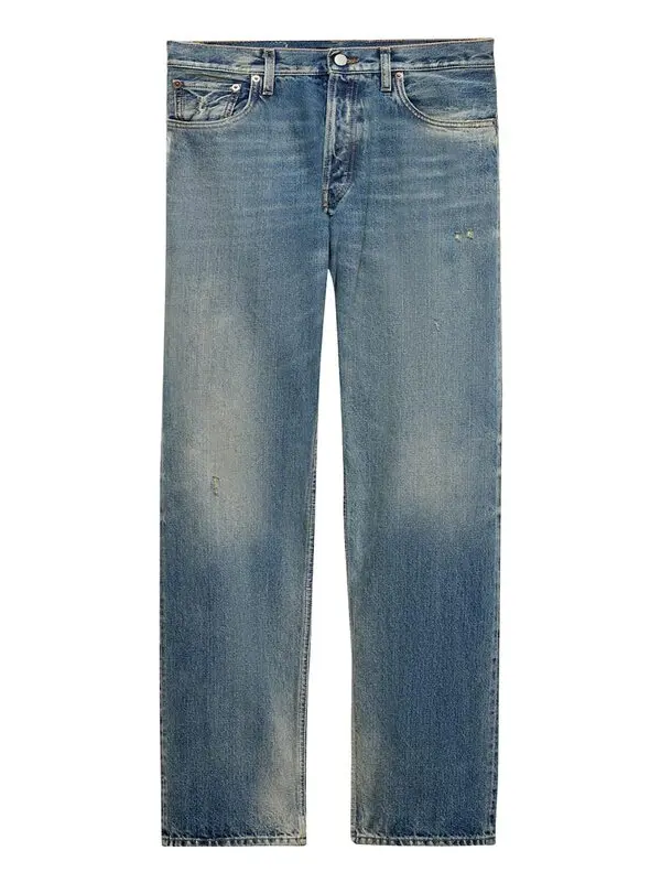 Prada Distressed Straight Leg Denim Pants - Bleu
