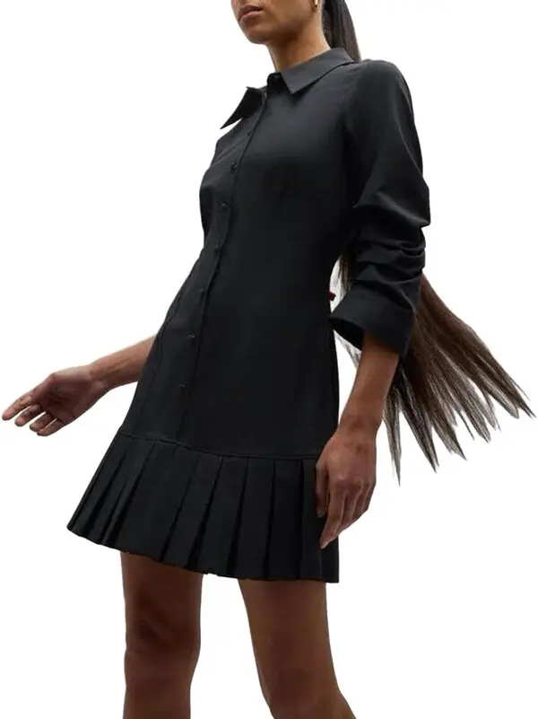 Cinq À Sept Lucilla Topstitched Pleated-hem Mini Shirtdress - Black