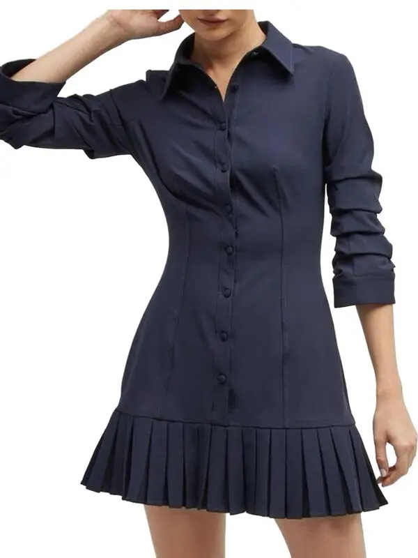 Cinq À Sept Lucilla Topstitched Pleated-hem Mini Shirtdress - Navy