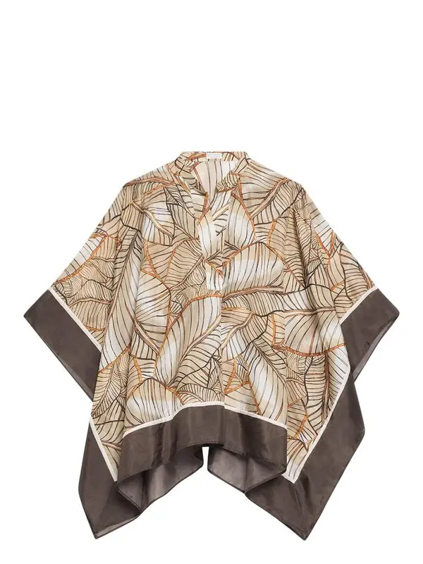 Brunello Cucinelli Papyrus Print Silk Poncho - Multi