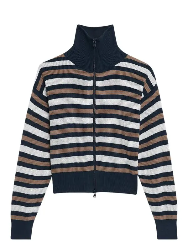 Brunello Cucinelli Striped Knit Zip-front Sweater - Clr75 Navy