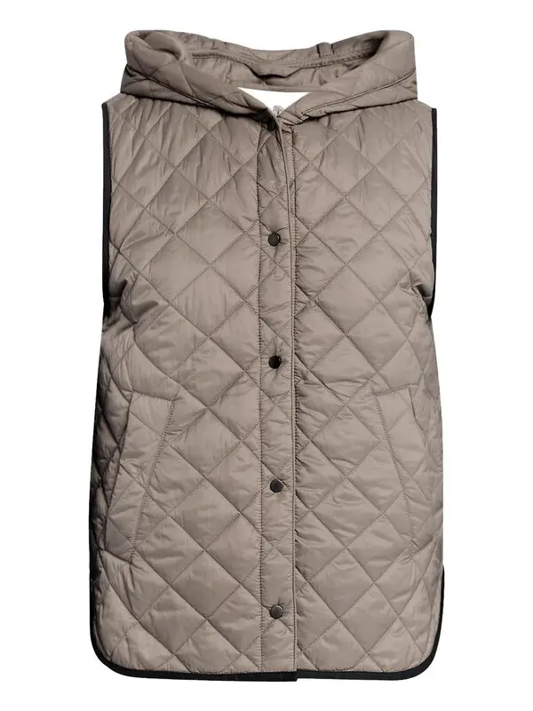 Brunello Cucinelli Quilted Nylon Padded Thermal Hooded Vest - C2741 Light Brown