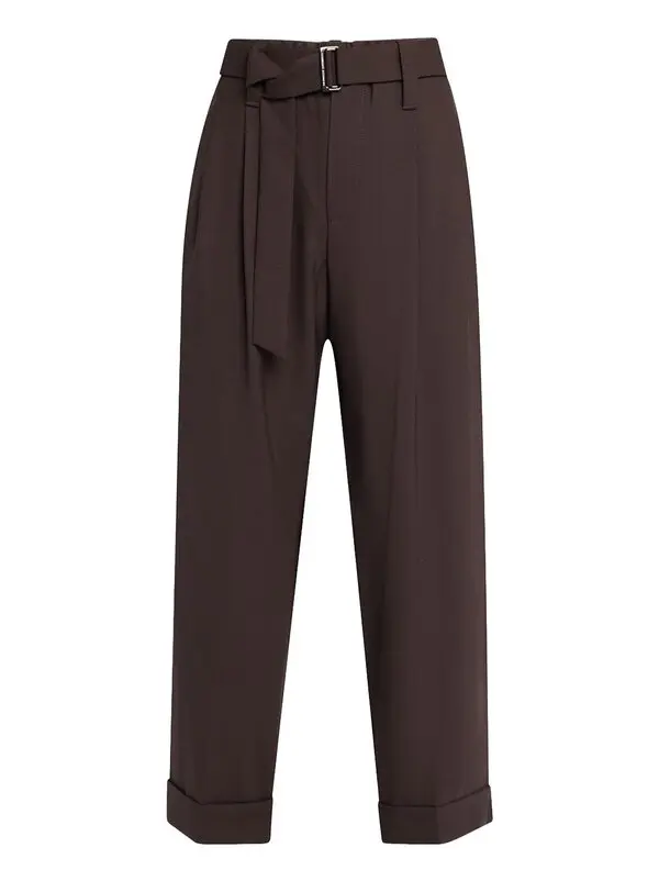 Brunello Cucinelli Tropical Wool Pleated Ankle Pants - C019 Brown