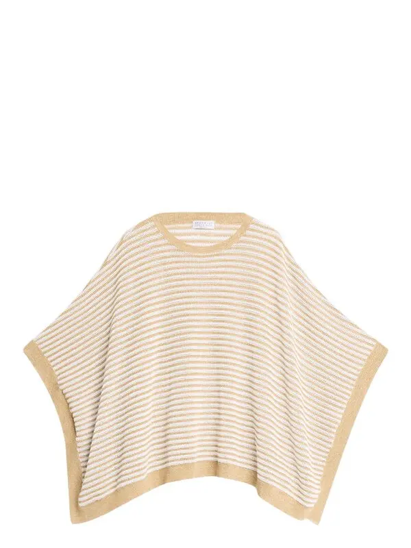 Brunello Cucinelli Metallic Striped Linen Knit Poncho - Cqh25 Gold Wht Strp