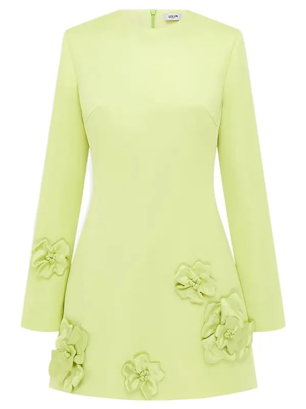 LEO LIN Aliza Floral Applique Mini Dress - Chartreuse