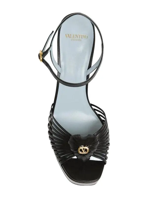 Valentino Garavani Vlogo Royal Heart Leather Platform Sandals - Nero