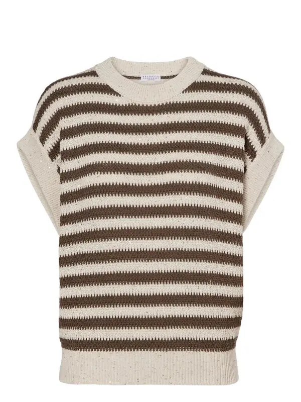 Brunello Cucinelli Sequined Striped Cotton-blend Sweater Vest - White