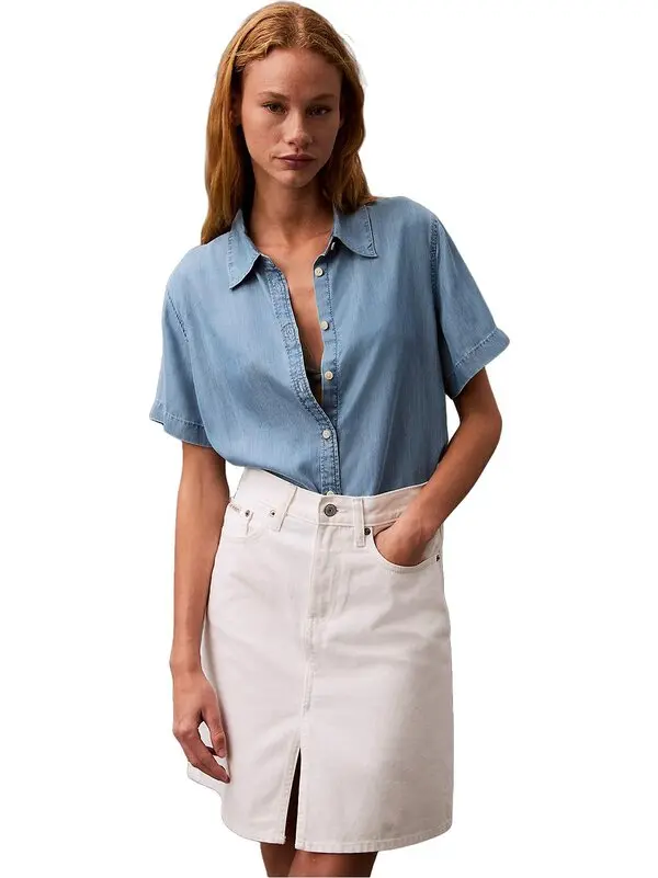 Calvin Klein Lyocell Button-down Shirt - Soft Blue