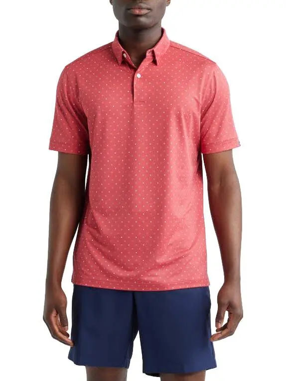 Mizzen+main Halyard Trim Fit Dot Print Polo - Red Clay Dot