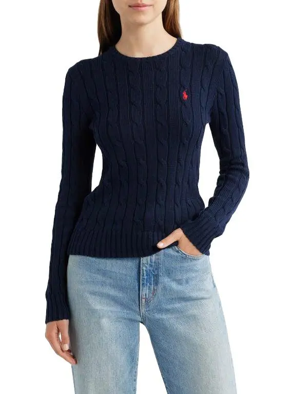 Polo Ralph Lauren Cotton Cable Knit Crewneck Sweater - Blue