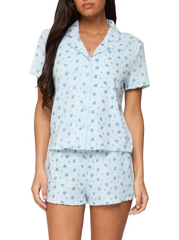 EDIKTED Floral Pointelle Button-up Shirt - Light-blue