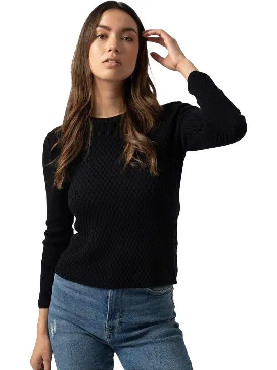 SAINT + SOFIA Honeycomb Ribbed 3/4 Sleeve Sweater - Black