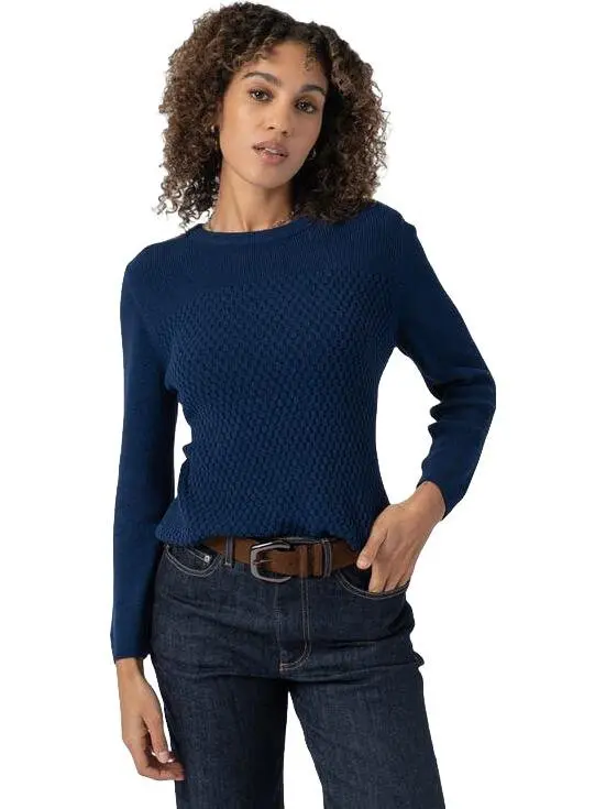 SAINT + SOFIA Honeycomb Ribbed 3/4 Sleeve Sweater - Navy