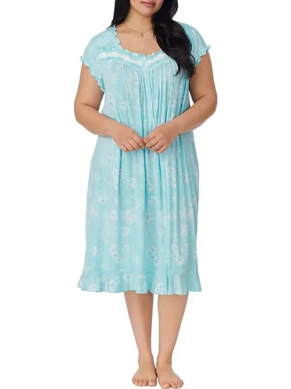 Eileen West Cap Sleeve Waltz Nightgown - Aqua Floral
