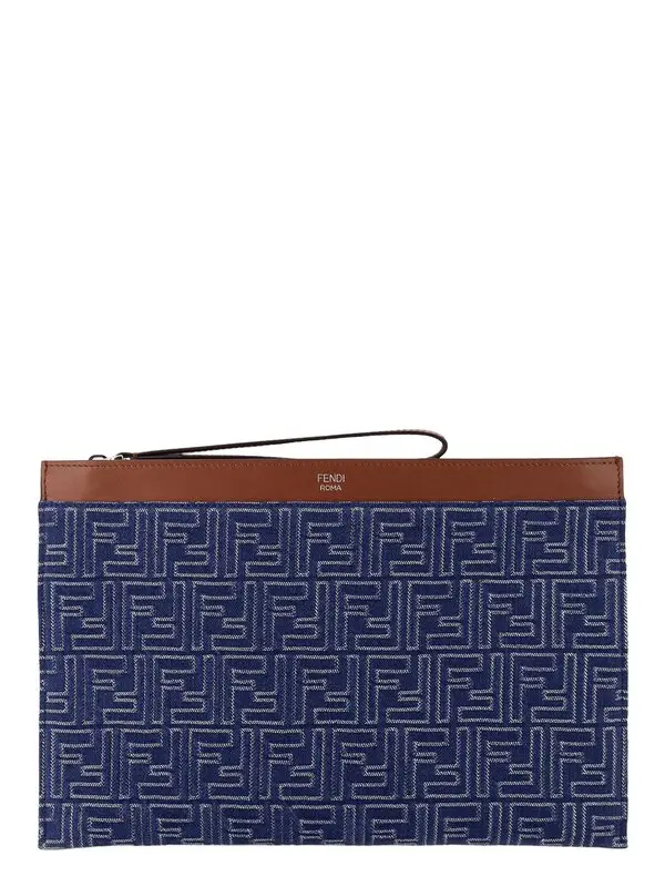 Fendi Ff Jacquard Denim Clutch - Blue