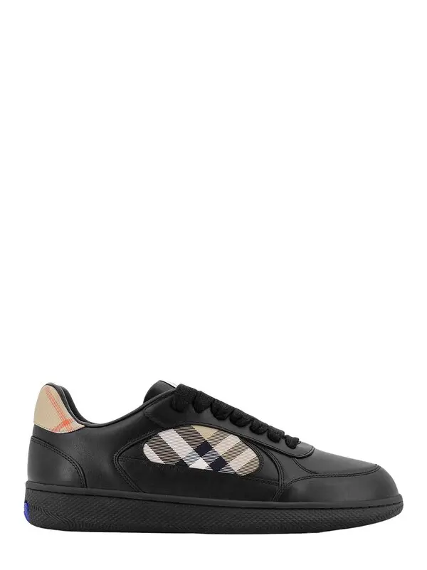 Burberry Leather Low-top Sneakers With Check Inserts - Black