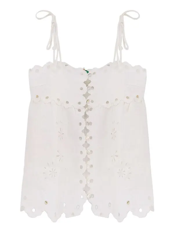 Farm Rio Perforated Linen Top - White