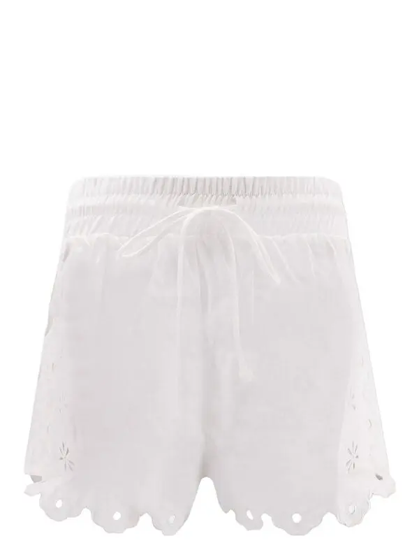 Farm Rio Linen Perforated Shorts - White