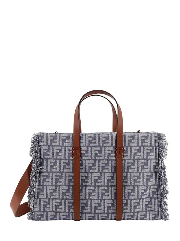 Fendi Ff Jacquard Fabric Tote With Fringes - Blue