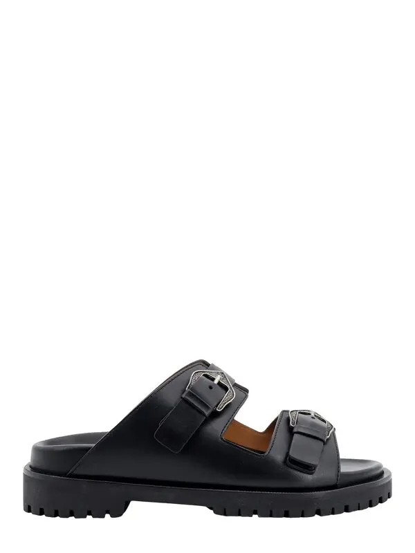 Off White Leather Sandals With Metal Buckles And Arrow Logo - Black