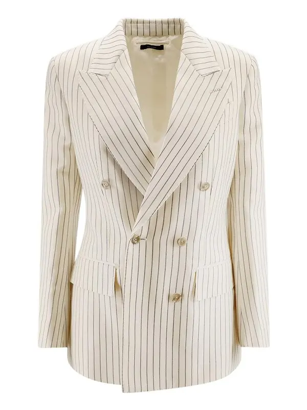 TOM FORD Striped Double-breasted Jacket - White