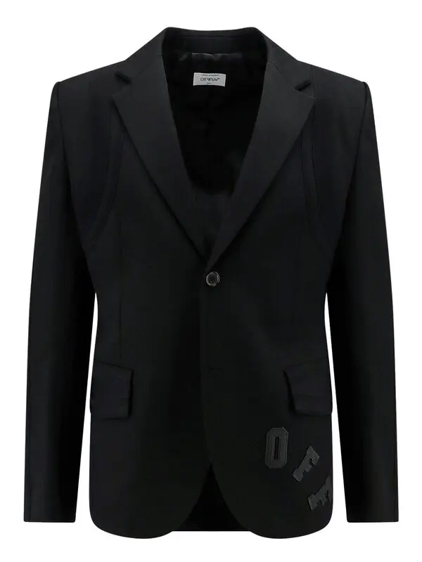 Off White Virgin Wool Blazer With Off Patch - Black