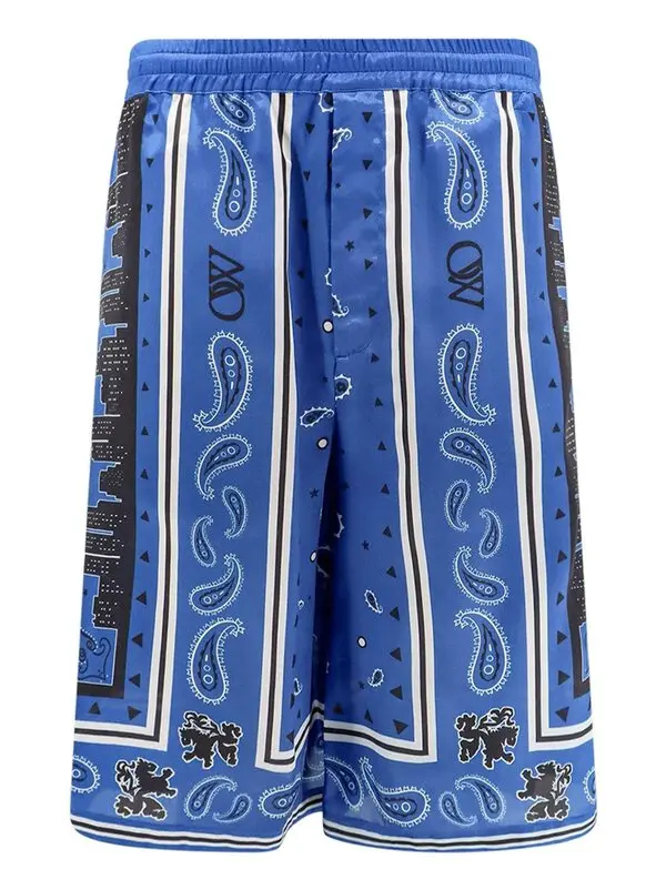 Off White Sustainable Viscose Bermuda Shorts With Bandana Print - Blue