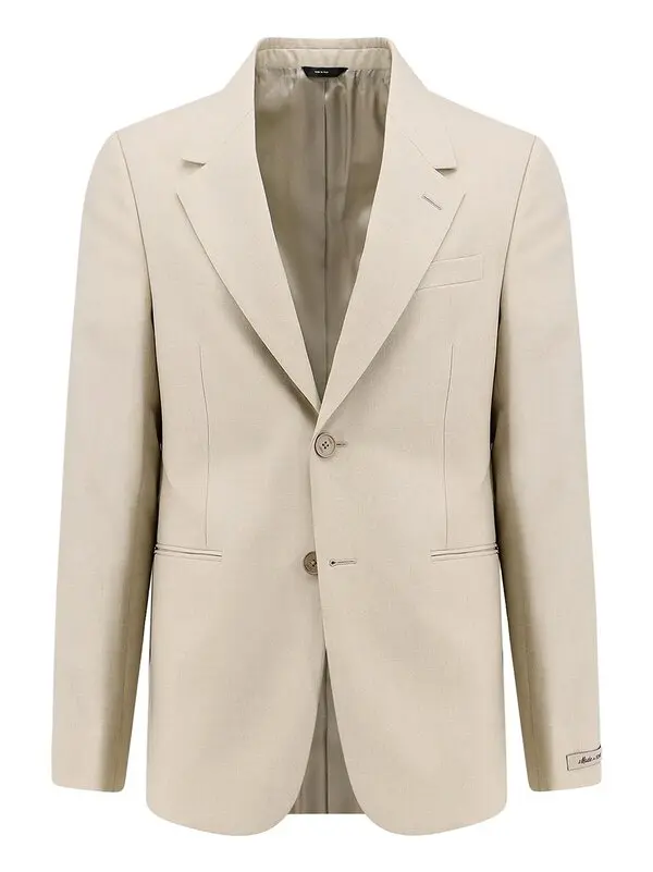 Fendi Virgin Wool Blazer With Logoed Buttons - Beige