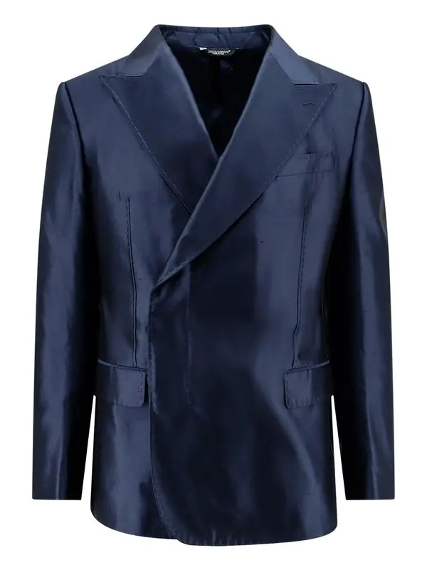 Dolce & Gabbana Satin Blazer With Peak Lapel - Blue