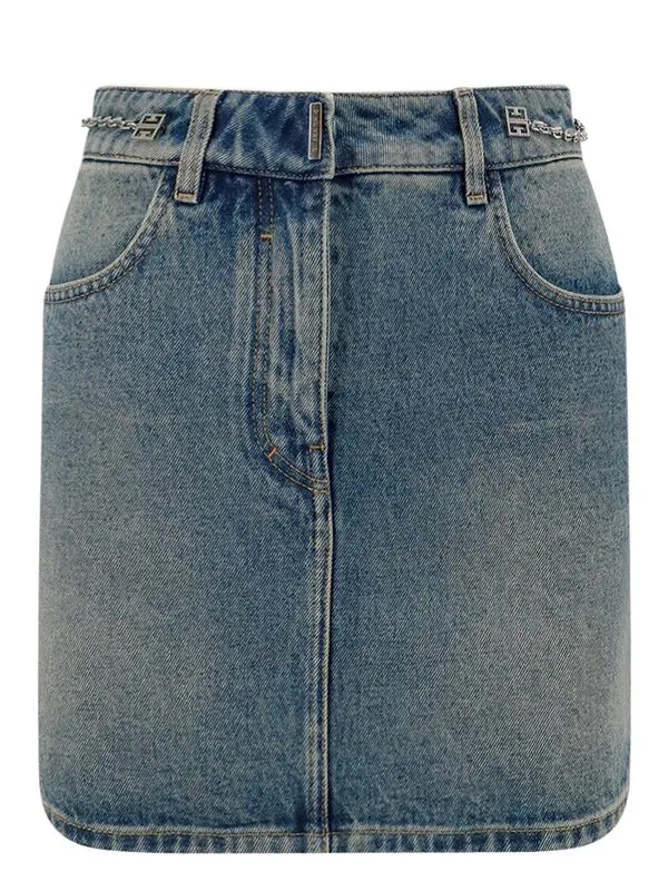 Givenchy Denim Skirt With 4g Chain - Blue