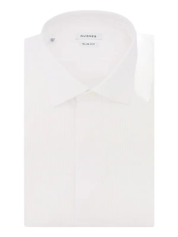 NUGNES 1920 Slim Fit Cotton Shirt With Plastron - White