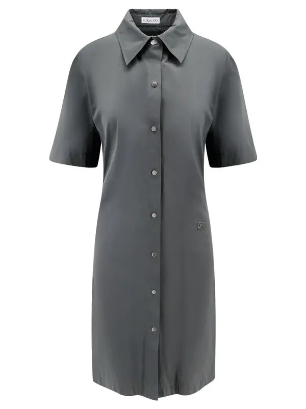 Burberry Cotton Blend Shirt Dress With Embroidery - Grey